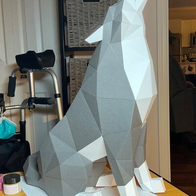 Wolf Sit Paper Craft, Digital Template, Origami, PDF Download DIY, Low ...