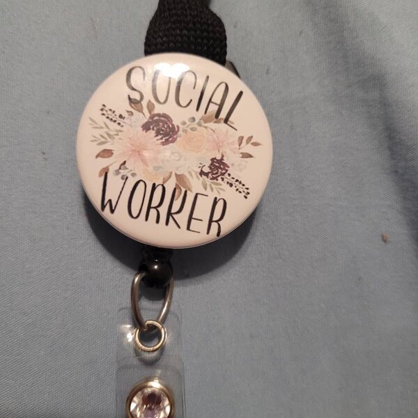 Floral Social Worker - Badge Reel - Retractable Badge Reel - Badge Clip ...