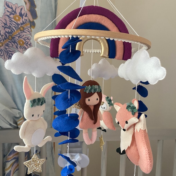 Baby Mobile Girl Princess Pink Nursery Mobile Rainbow White Rabbit Owl ...