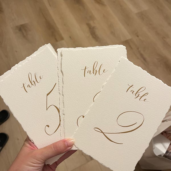 Hand Torn Deckled Table Numbers on Handmade Paper, Script Calligraphy ...