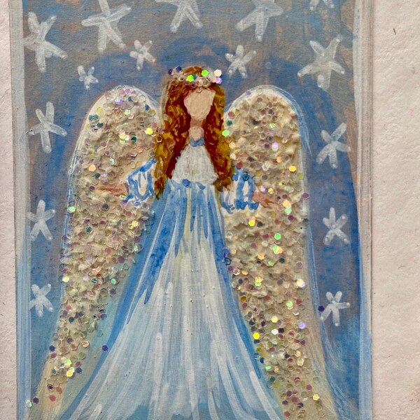 Angel Print, Miniature, Hand Embellished With Glitter, ACEO, Art Card ...