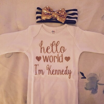 Personalized Baby Girl Clothes, Hello World Newborn Girl Outfit ...