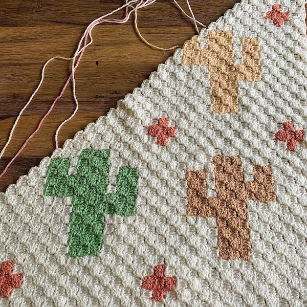 C2C PATTERN | Retro Saguaro Heart Baby Blanket | Crochet Graph Pattern ...
