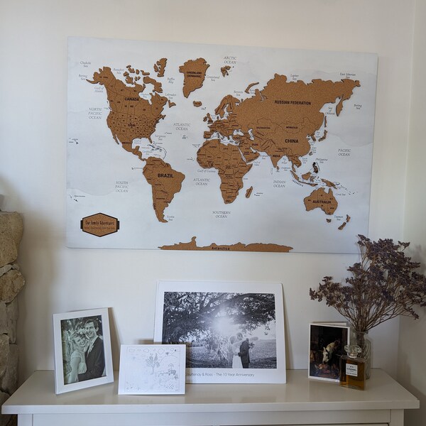 World Map Push Pin Wall Art, Cork World Map Board, Wooden World Map ...