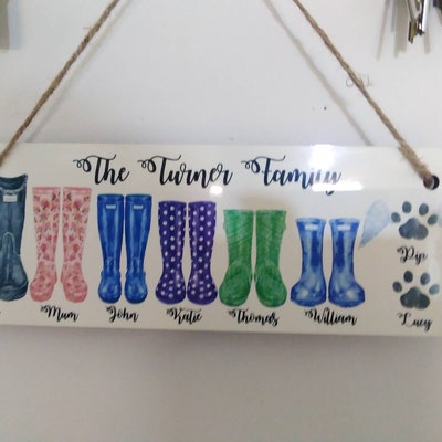 Family Welly Hanging Sign Personalised Family Portrait Custom Welly ...