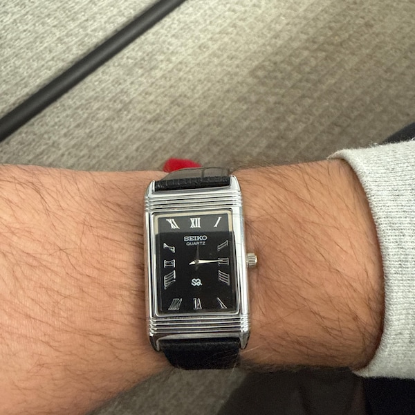 Vintage Seiko Slim TANK Style Quartz Watch Refurb Gold Dial Gold Bezel ...