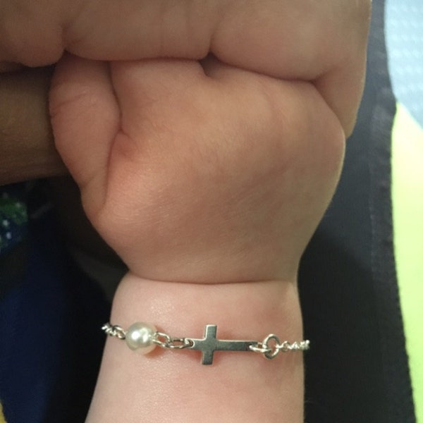 Sterling Silver Cross Baby Bracelet - Child Bracelet - Tiny Cross ...