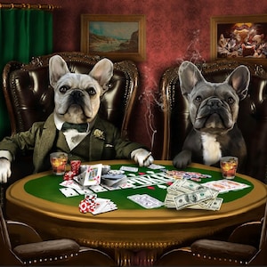 Custom Pet Portrait, Dogs Playing Poker, Pet Playing Poker, Funny Pet ...
