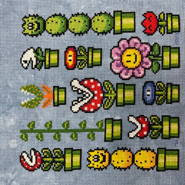 Super Mario - Flowers Sampler - Retro Video Game Super Mario - Cross ...