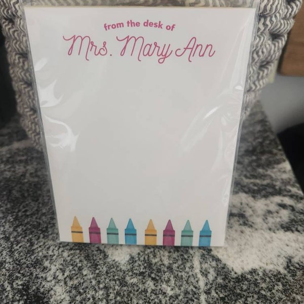 Personalized Notepad With for Art Teacher, Custom Notepad With Crayons ...
