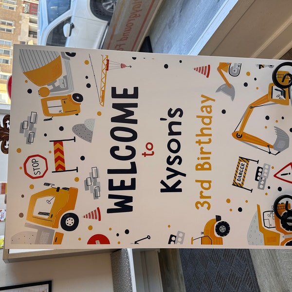 Editable Construction Welcome Sign Dump Truck Digger Excavator ...