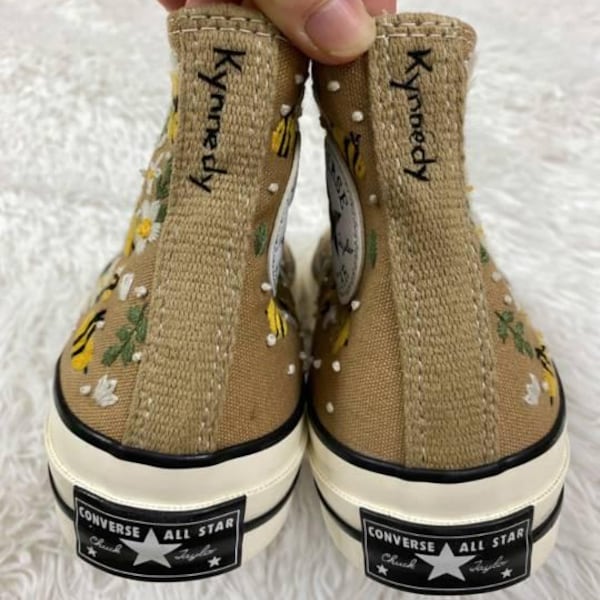 Converse Embroidered Shoes, Bee Embroidered Converse High Tops, Daisy ...