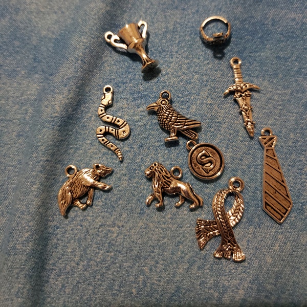 HP Fandom Charms 10 Pieces Set - Mixed Antiqued Silver Plated Charms ...