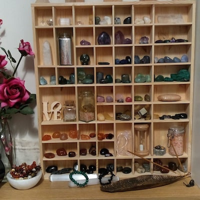 Large Wooden Trinket Display Shelf 51 Compartments Wall Hanging Unit ...