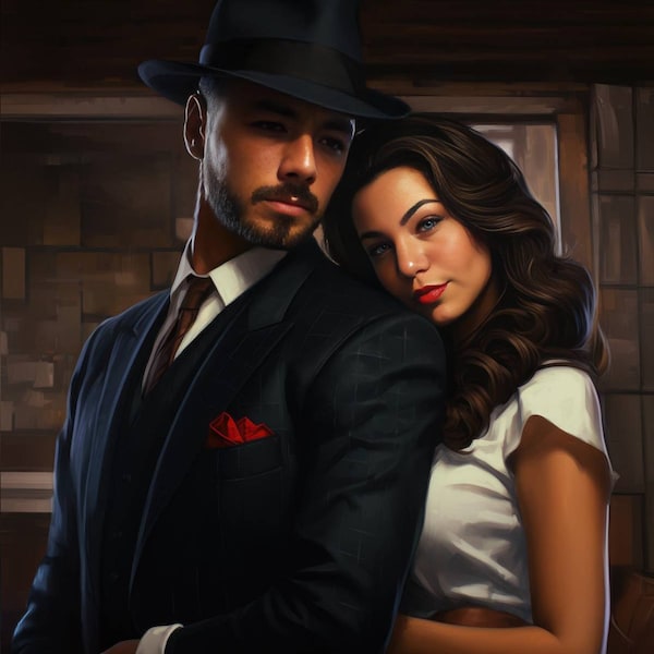 Custom Mafia Couple Portrait From Photo. Personalized Gift for Couple ...