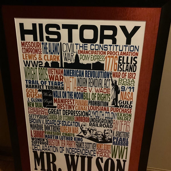 History Teacher Gift, U.S. History Sign, Personalized History Teacher ...
