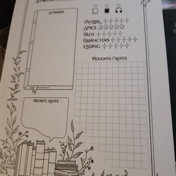 Book Review Notepad 5x8 Reading Notepad Black and White Journal Pages ...