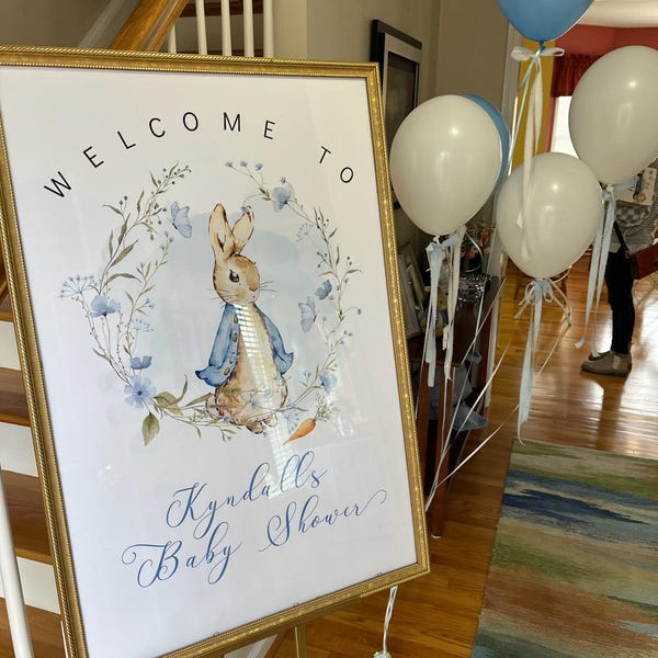 Editable Peter Rabbit Welcome Sign Baby Shower Baby Boy, Baby Boy Bunny ...