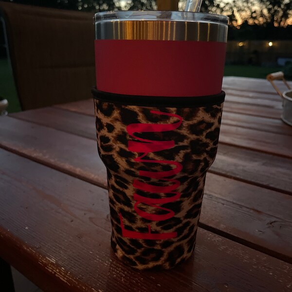 Personalized Iced Coffee Holder, Leopard Print Iced Coffee Sleeve ...