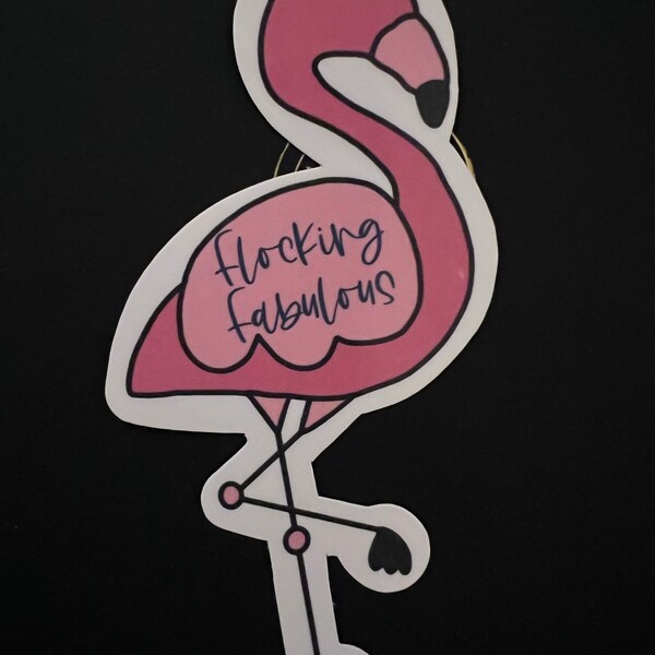 Pink Flamingo Water Bottle Sticker | Flocking Fabulous Pun Sticker ...