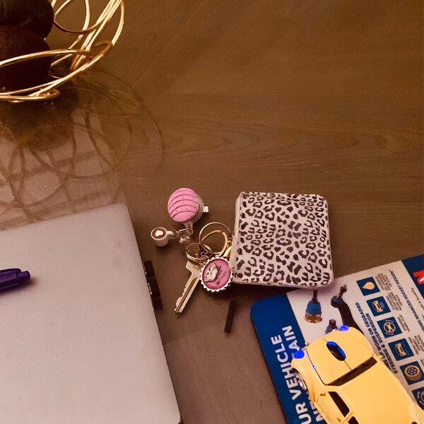 Pink Concha Badge Reel With Coffee Cup Charm | Handmade Polymer Clay ...