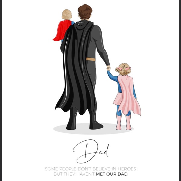 Superdad Drawing | Family Illustration | Fathers Day Unique Gift ...