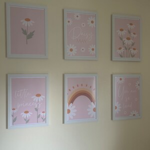 Set of 6 Nursery Prints, Custom Name Nursery, Daisy Wall Art, Pink ...