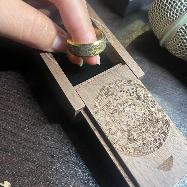 Engraved Aztec Culture Ring + Engraved Aztec Calendar Rectangular Ring ...