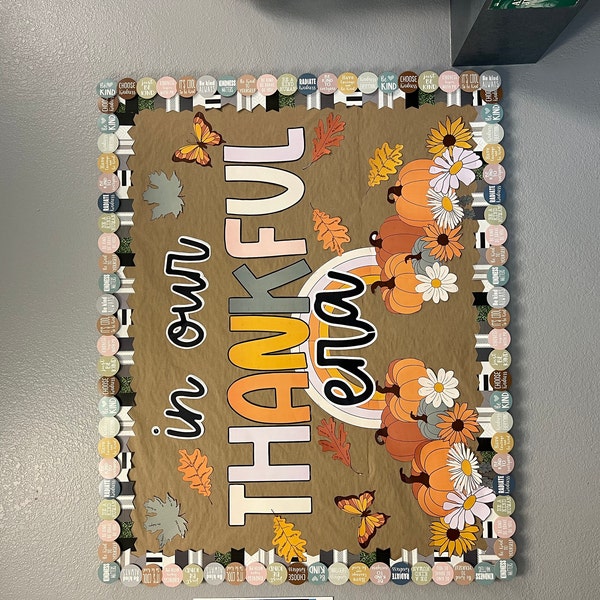 Fall Classroom Bulletin Board Set: Retro Pumpkin & Leaves (digital ...