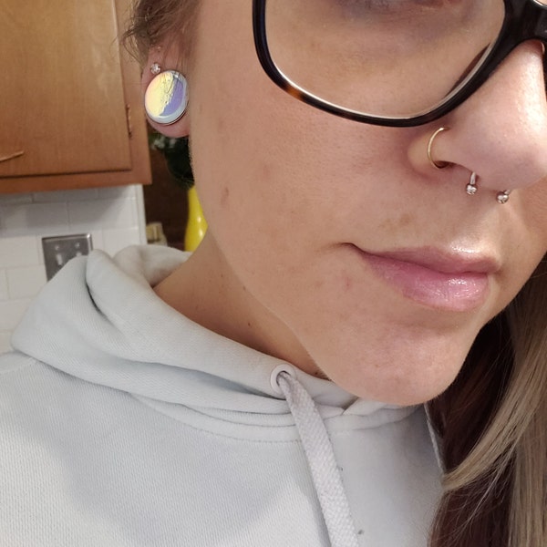 White Opal Foil Plugs 0g, 00g, 7/16, 1/2, 9/16, 5/8, 3/4, 7/8, 1 ...