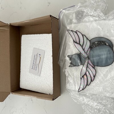 Suncatcher Cat With Angels Wings Stained Glass Window Hangins Glass ...