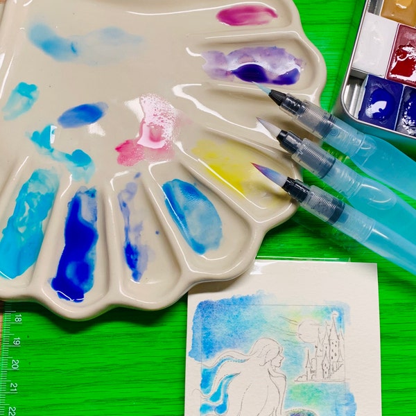 Custom (MTO) 9" Shell Ceramic Palette, Scallop Shell, Hand Carved ...