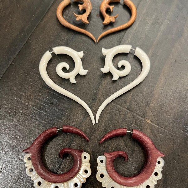 Real Gauge, Natural Sono Wood, Shell, Hand Made, Tribal 14mm, 16mm ...