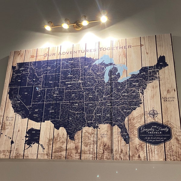 Huge Rustic United States Push Pin Map Personalized Canvas, Large Wall ...