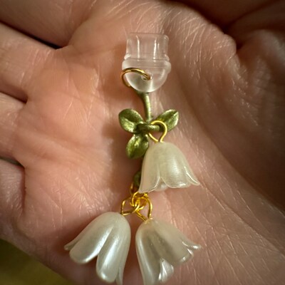 Pink Flower and Green Leaf Charm, Lily of the Valley Phone Charm With ...