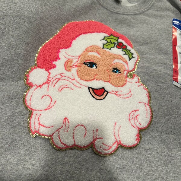 Santa Face Pink Iron on Patch - Christmas Iron on Chenille Patch - Etsy