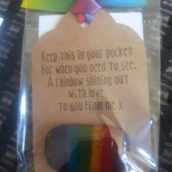 Pocket Hug Rainbow Fused Glass,with Love / Pocket Hug Pebble / Pride ...