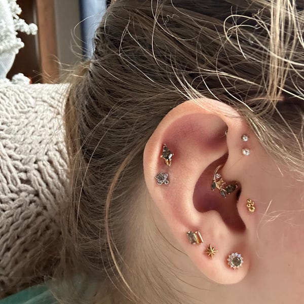 14K Solid Gold Moss Agate Daith Piercing Jewelry Hinged Ring Cartilage ...