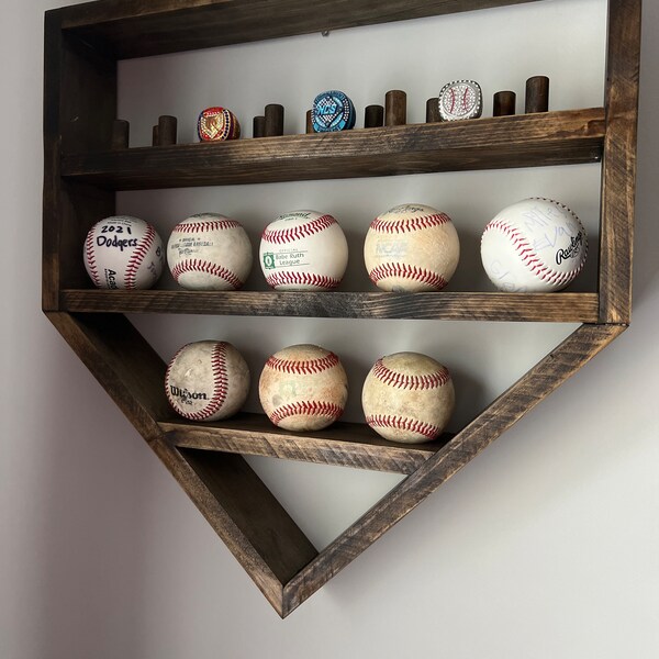 Handcrafted Wood Baseball Shelf Handmade Wooden Baseball Glove Display ...
