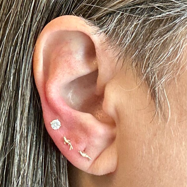 14k Solid Gold Koi Fish Cartilage Earring Tiny Tragus Stud Helix Conch ...