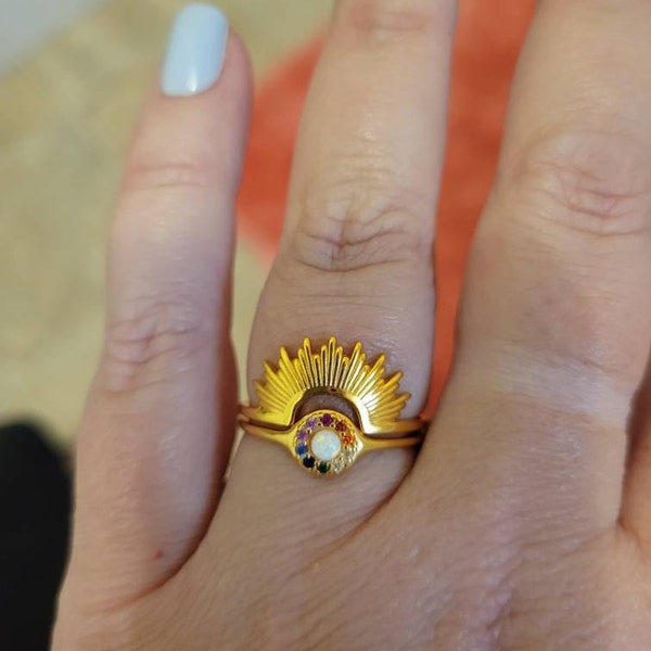 Sun Ring - Rising Sun Ring - Gold Dainty Ring - Spike Ring - Statement ...