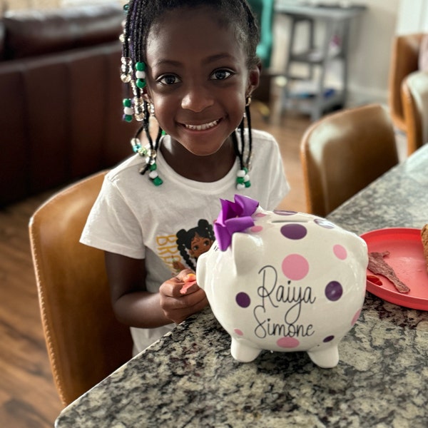 Large Personalized Piggy Bank, Light Pink Polka Dot Bank, Piggy Bank ...