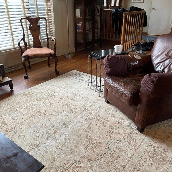 Oversize Neutral Rug / 10x12 Ft Area Rug / Cream Vintage Area Rug ...