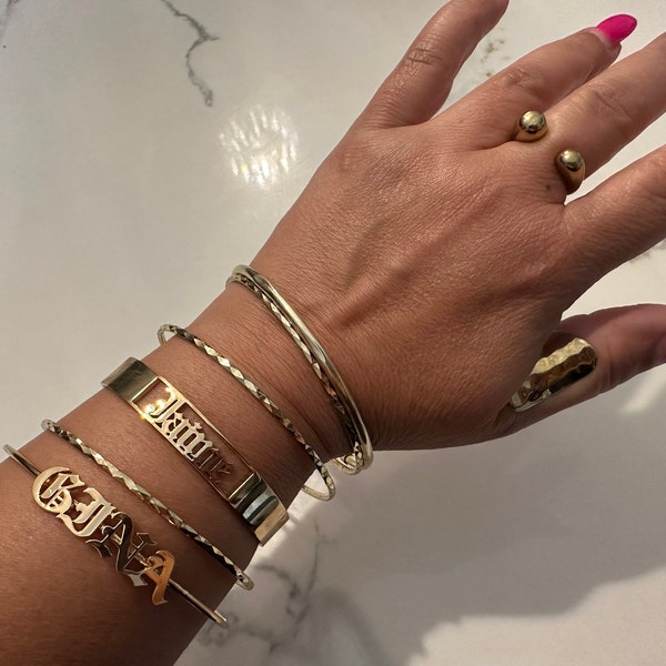 Custom Name Bangle Bracelet, Gift for Women Men Kids,nameplate Bangle, Initial Name Bangle ...