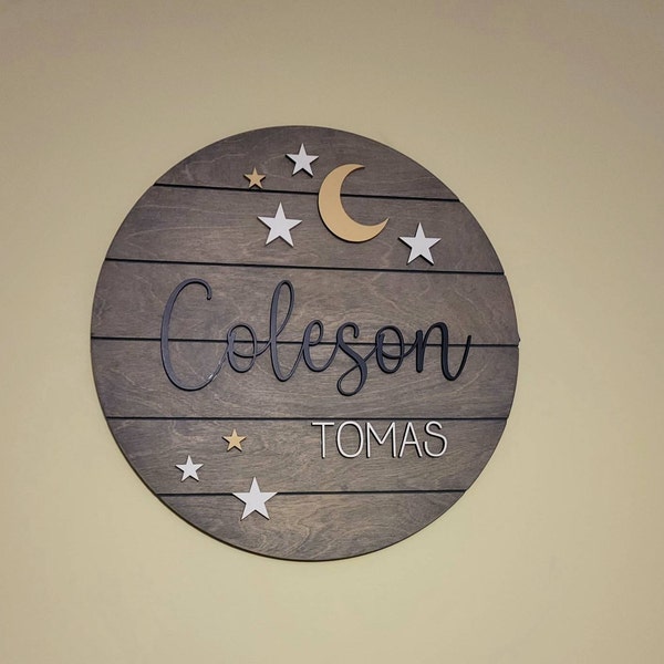 Moon and Stars Nursery Sign Custom Baby Name Sign Nursery 3D Sign ...