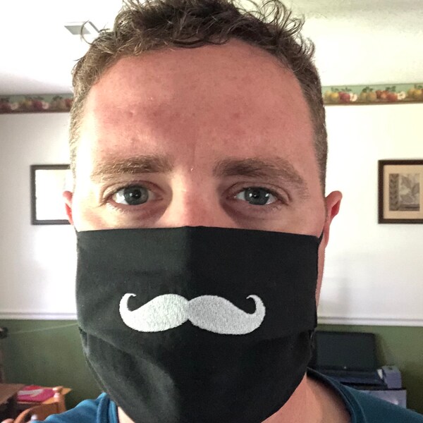 Mustache Embroidered Face Mask. Cotton Mask for Face. Choose Your Color ...