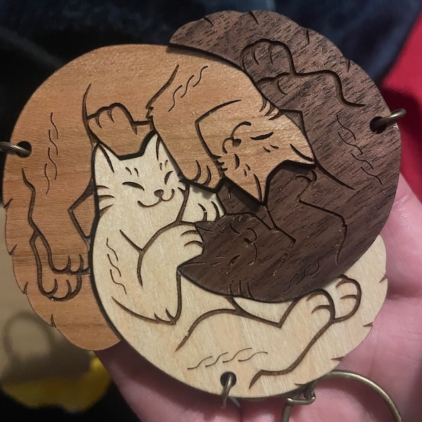 Interlocking Cat Trio Keychains - Family, Friendship, Poly Relationship ...