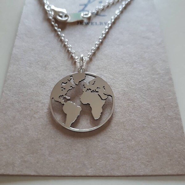 World Map Globe Necklace 925 Silver - Etsy