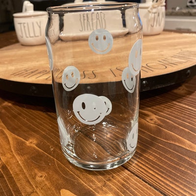 Smiley Face Glass Iced Coffee Glass Cup Aesthetic Glass - Etsy