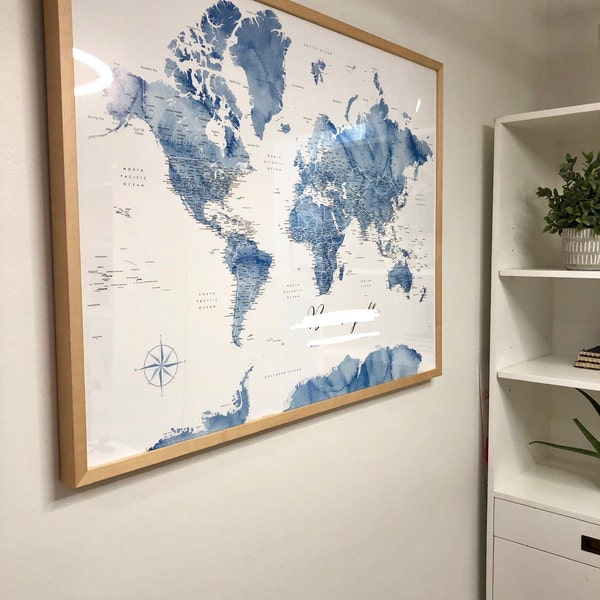 36x24 30x20 Printable World Map With Cities & Capitals, Large Art ...